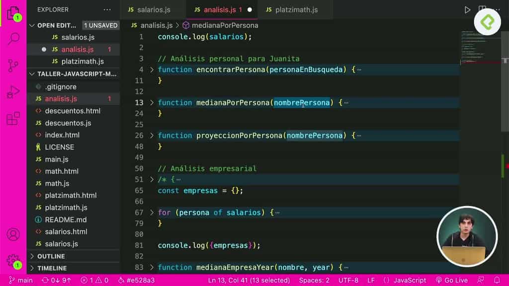 Taller Práctico de JavaScript: Matemáticas y Estadística Básica - Platzi