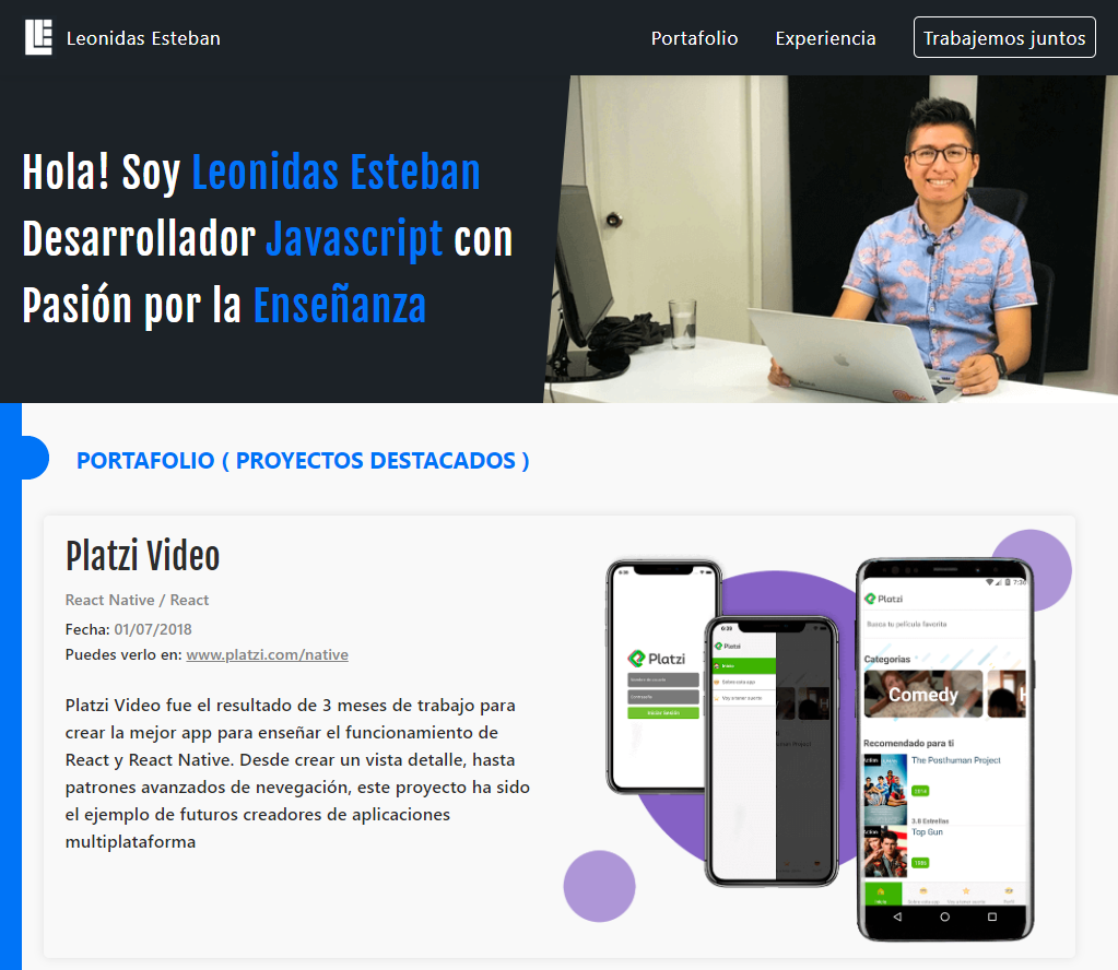 Proyecto del curso: Portafolio Responsive - Platzi