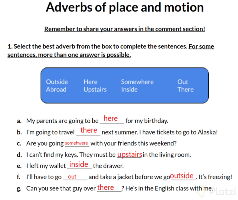 Adverbs of place and motion - Platzi