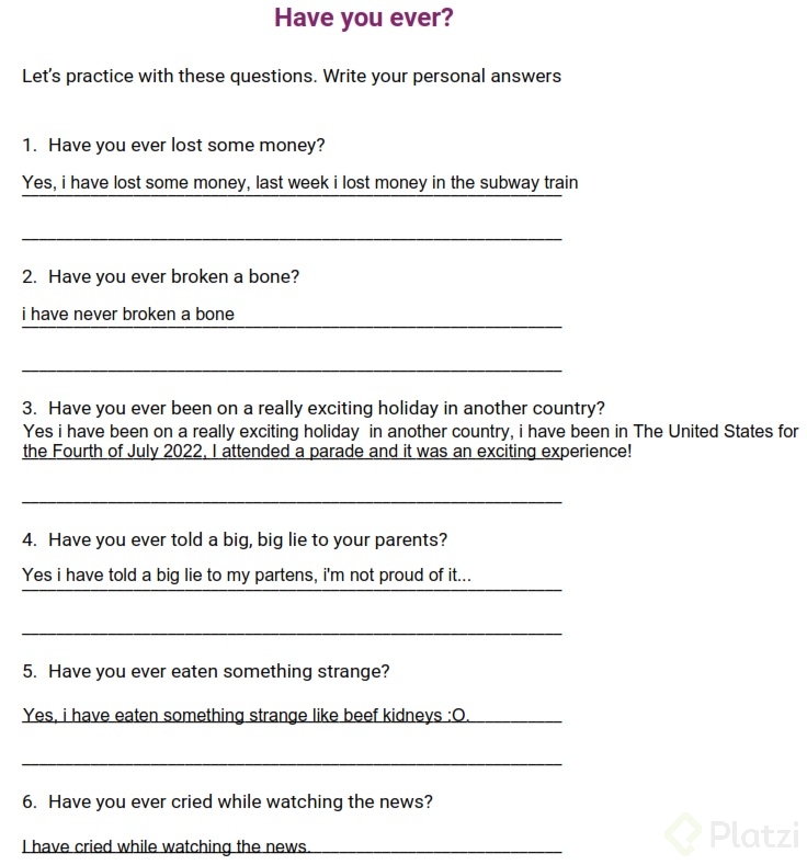 Roleplay: Have you ever ... ? - Platzi