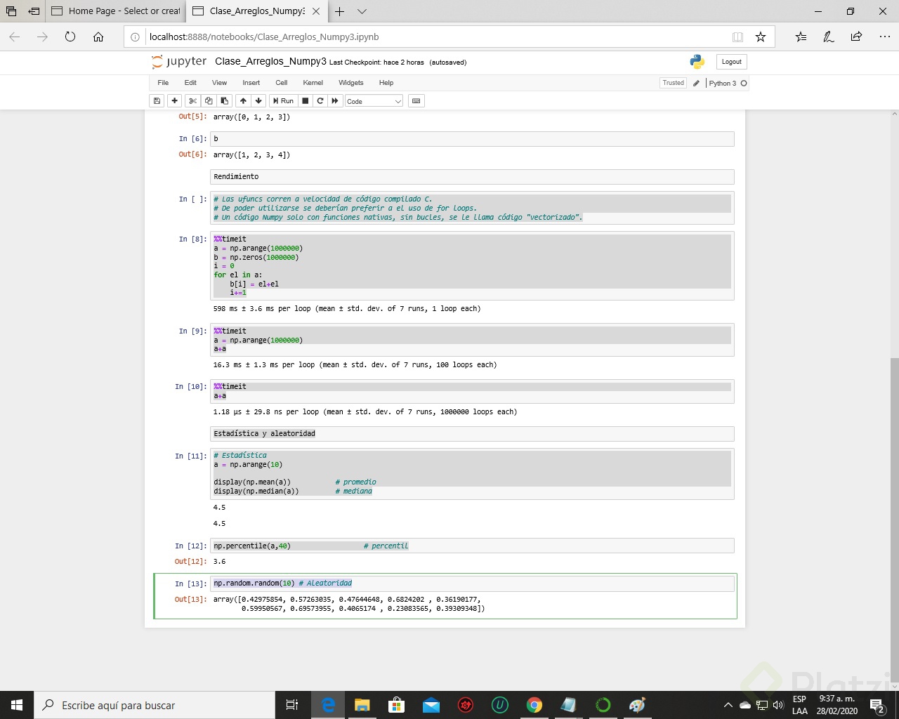 Operaciones aritméticas en Numpy - Platzi