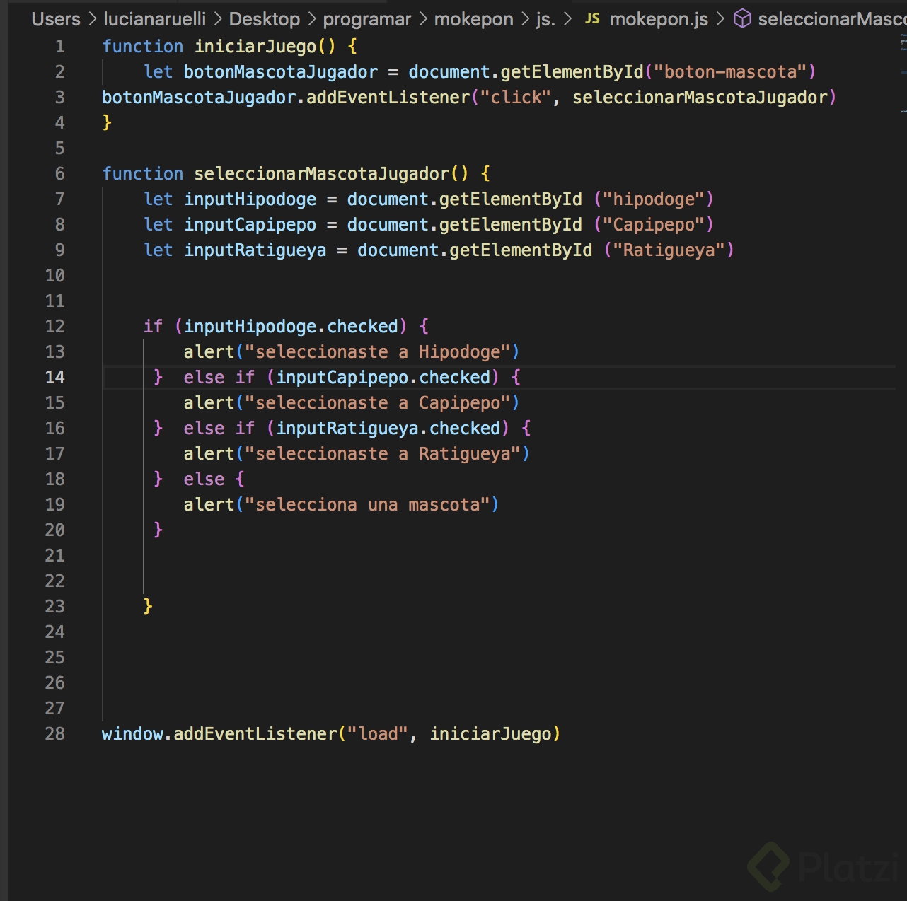 Hola! por alguna razón que no entiendo me funciona solo el alert de ...