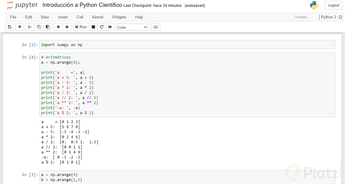 Operaciones aritméticas en Numpy - Platzi