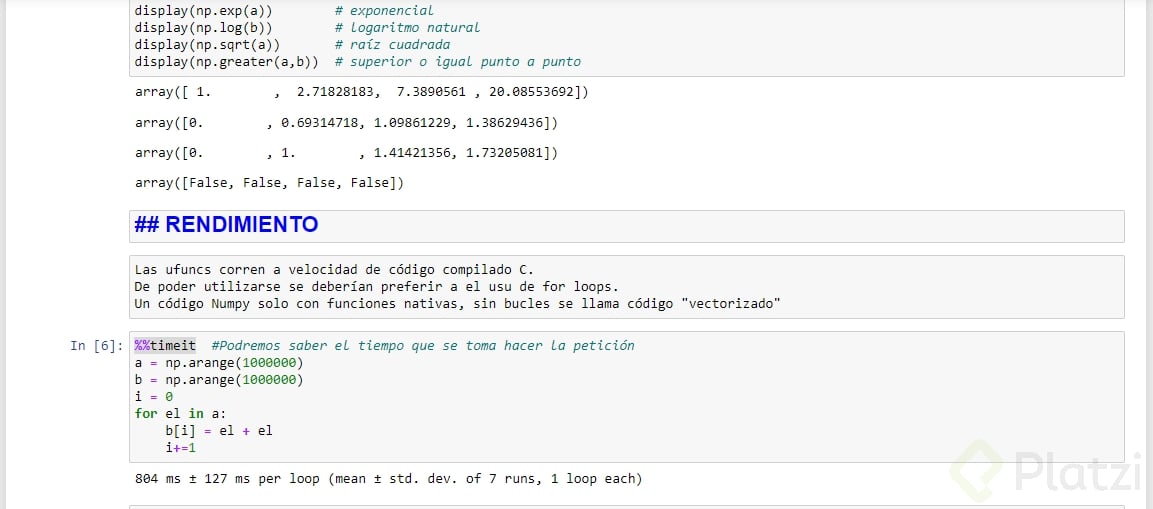 Operaciones aritméticas en Numpy - Platzi