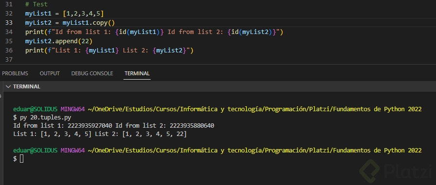 Entiendo que al pasar la tupla a lista crea una nueva posición en ...