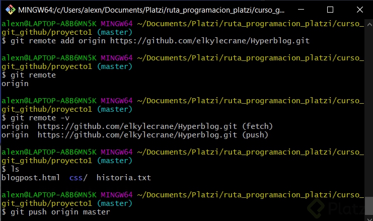 Buen dia, Cuando llego a la parte “git push origin master” simplemente ...