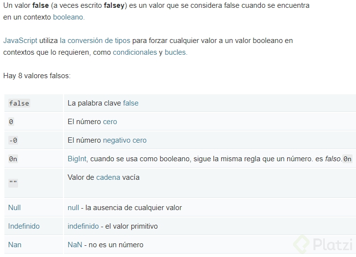 Valores: Truthy y Falsy