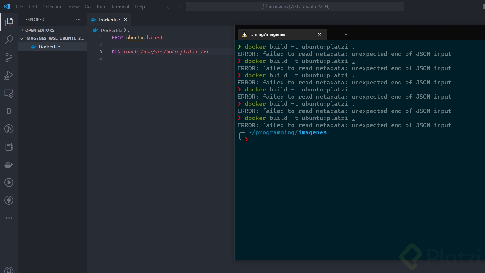 Alguien tuvo el siguiente problema ERROR: failed to read metadata: unexpected end of JSON input ...