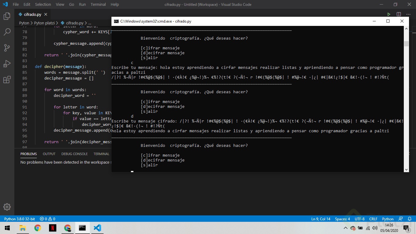 Encriptar mensajes usando diccionarios - Platzi