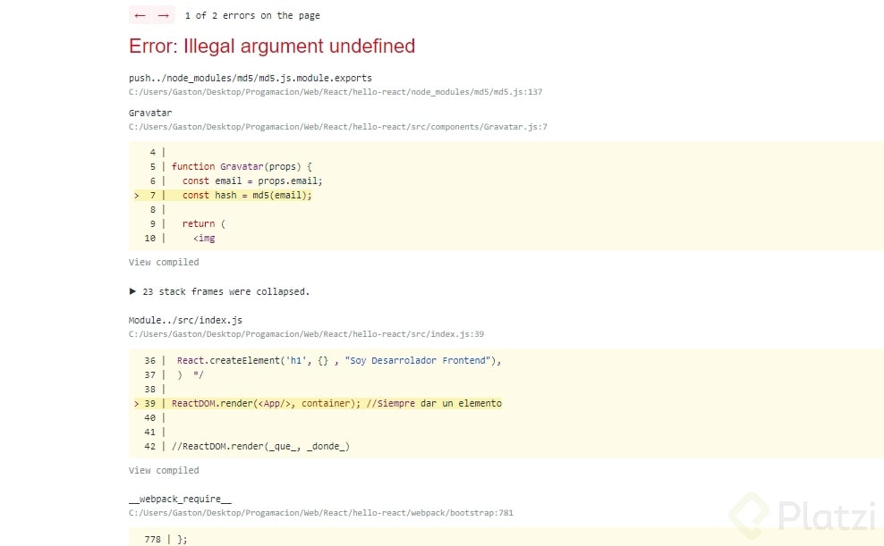 En el navegador me da el error: Error: Illegal argument undefined Como puedo solucionarlo