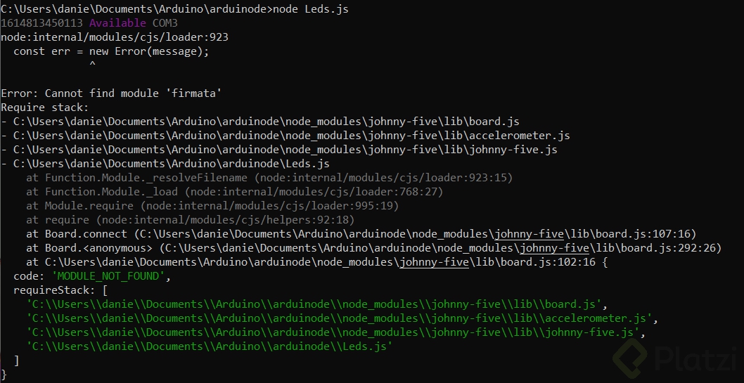 Hola, tengo un problema cuando ejecuto el Leds.js En primer lugar me ...