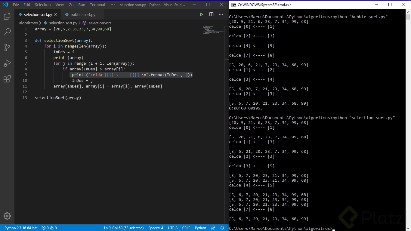 Implementación de Selection Sort - Platzi