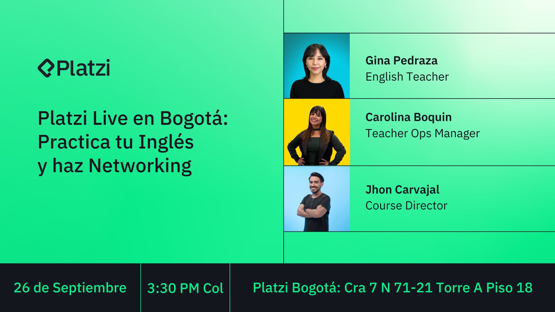 Platzi Live en Bogotá: practica tu inglés y haz networking.